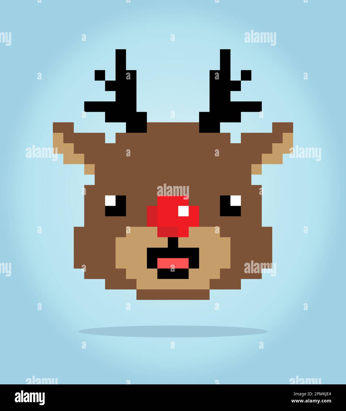 8 bit pixel deer with red nose. Animals for asset games in vector illustrations. Cross Stitch ...