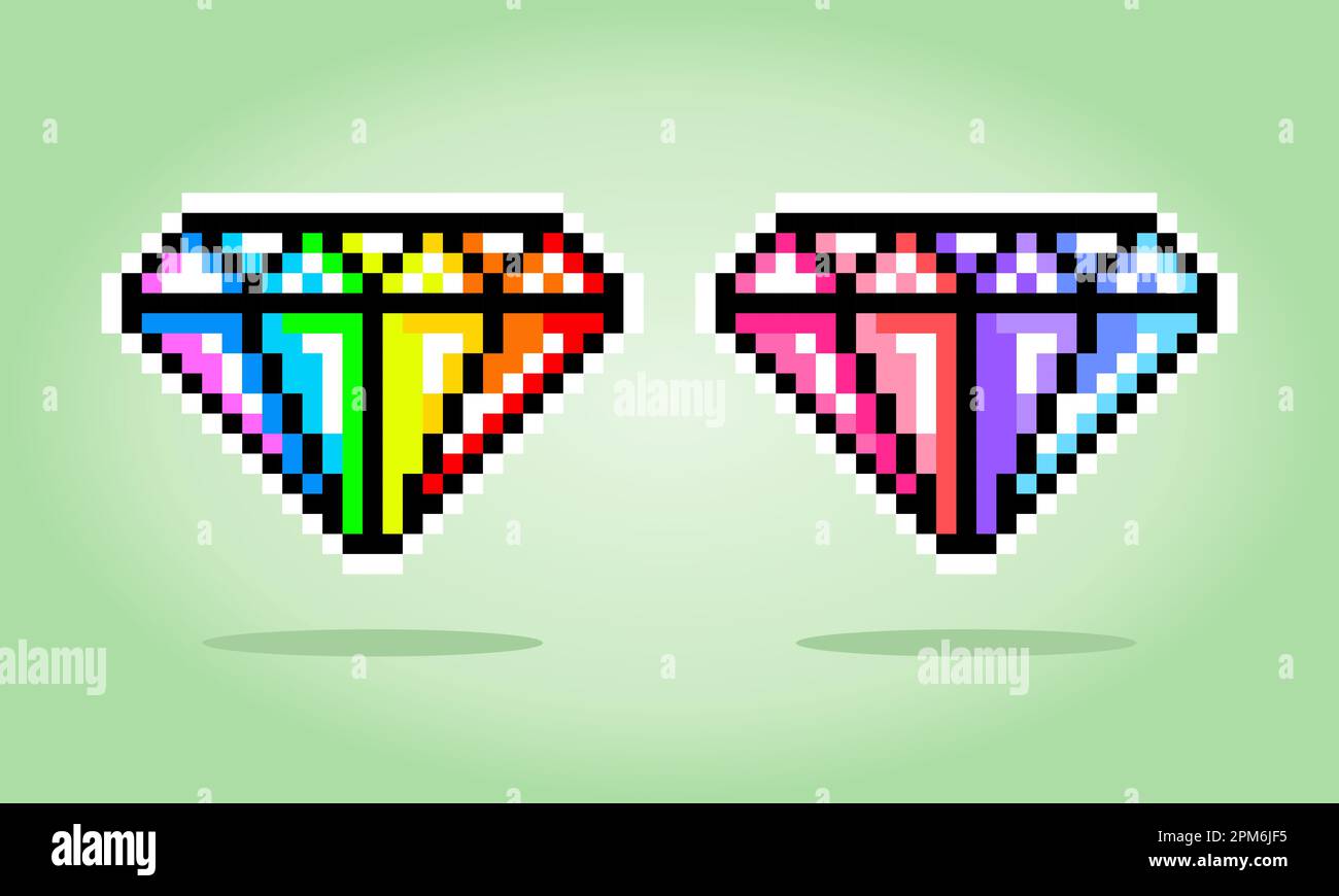 Pixel 8 Bit Rainbow Diamond. Objek item untuk game asset dalam ...