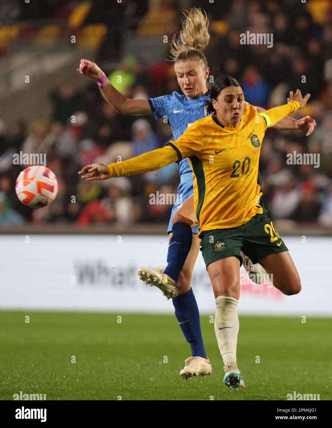 Sam Kerr of Australia Women under pressure from Leah Williamson ...