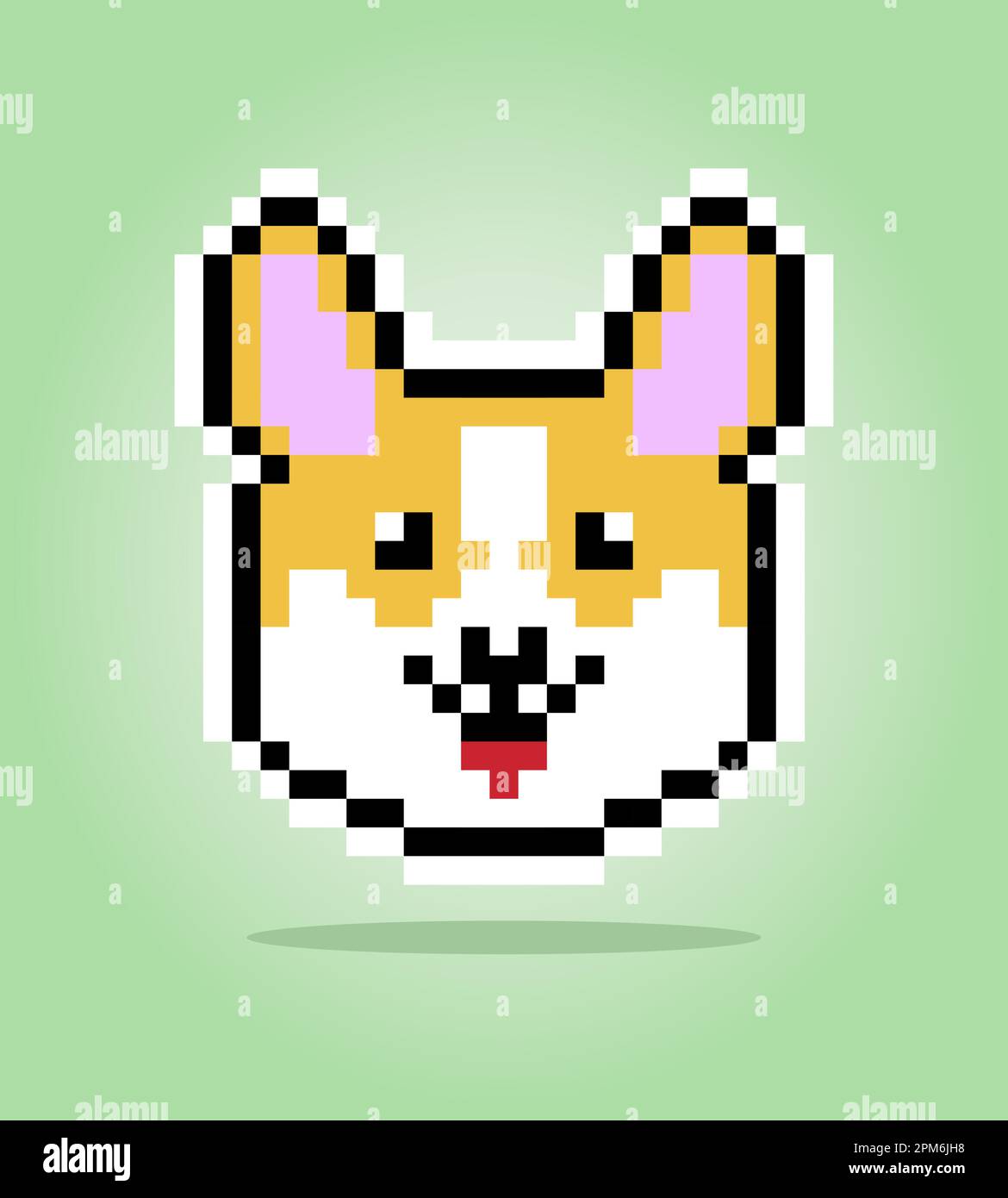8 bit pixel of corgi dog. Animal head for asset games in vector illustrations. Cross Stitch ...