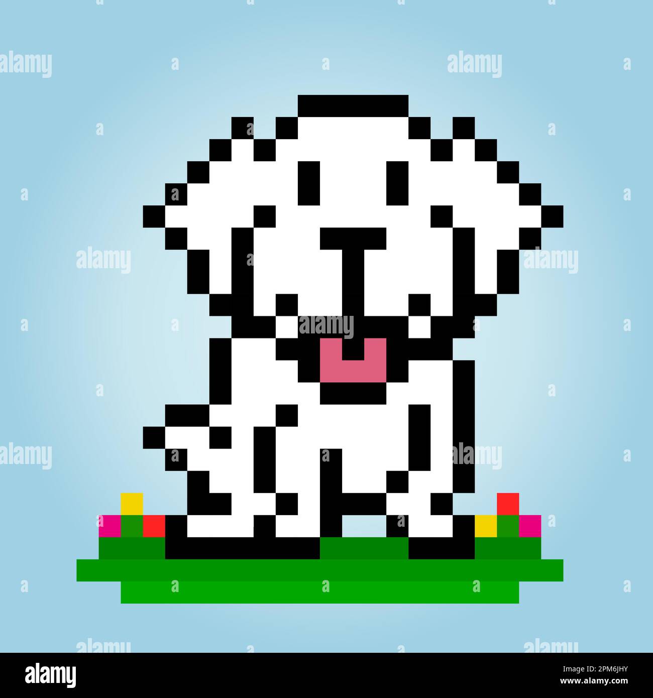 8 bit pixel of white dog. Animals for asset games in vector ...