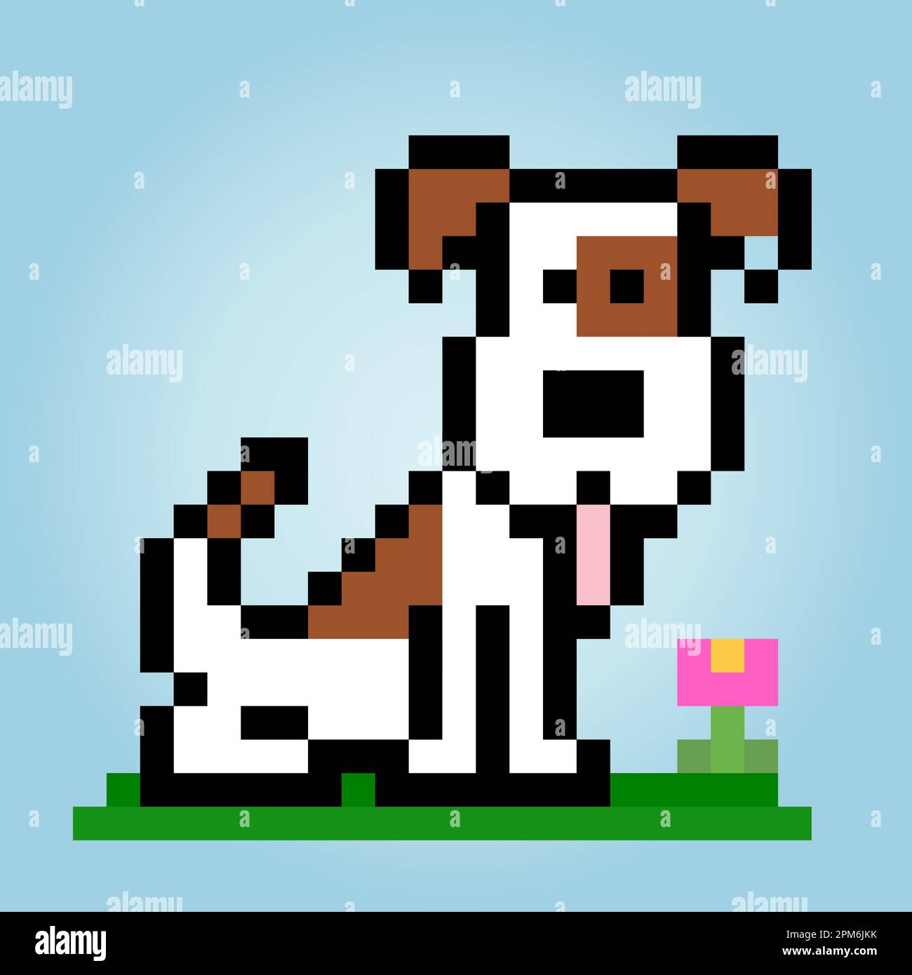 8 bit pixel dog Jack Russell. Animal head for asset games in vector illustrations. Cross Stitch ...