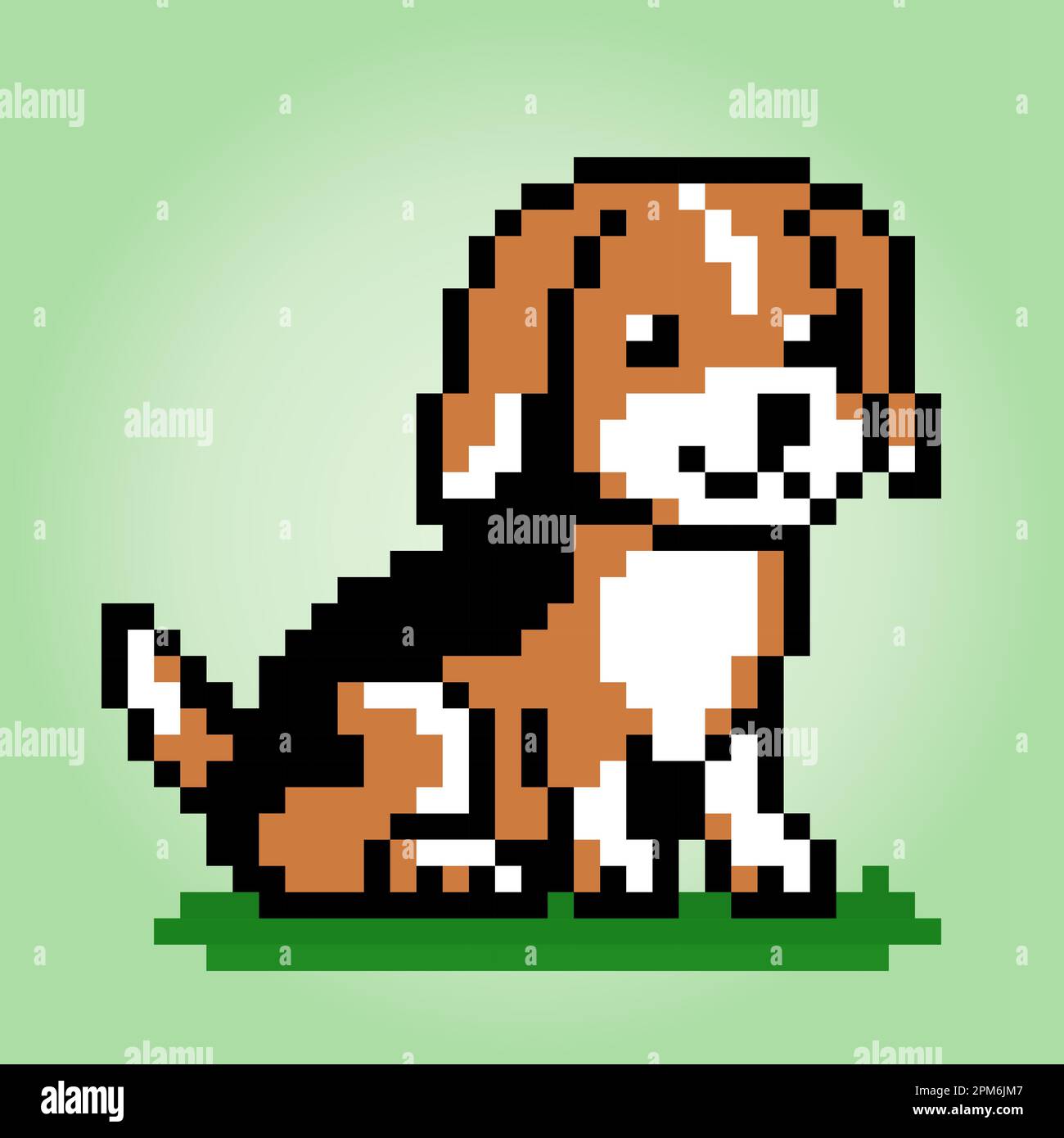 8 bits pixel of beagle dogs is sitting. Animals for asset games in vector illustrations. Cross ...