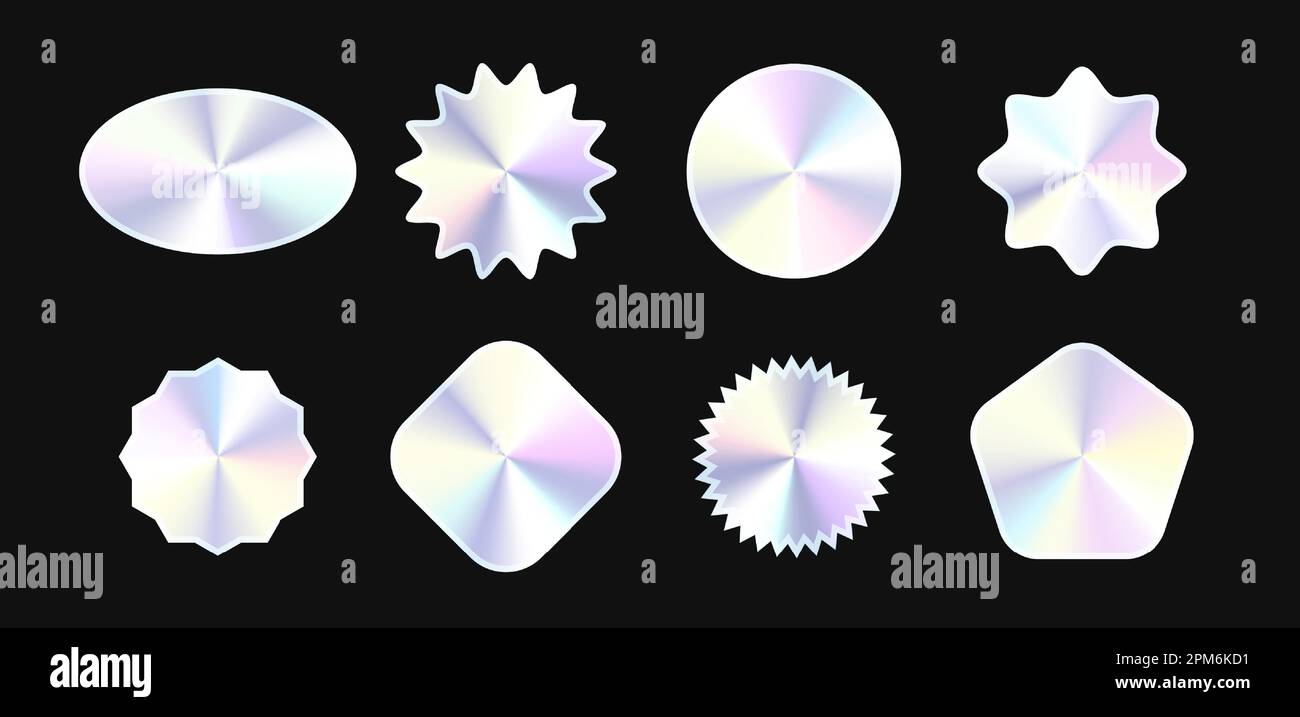 Holographic stickers set. Hologram labels collection. Shiny silver foil ...