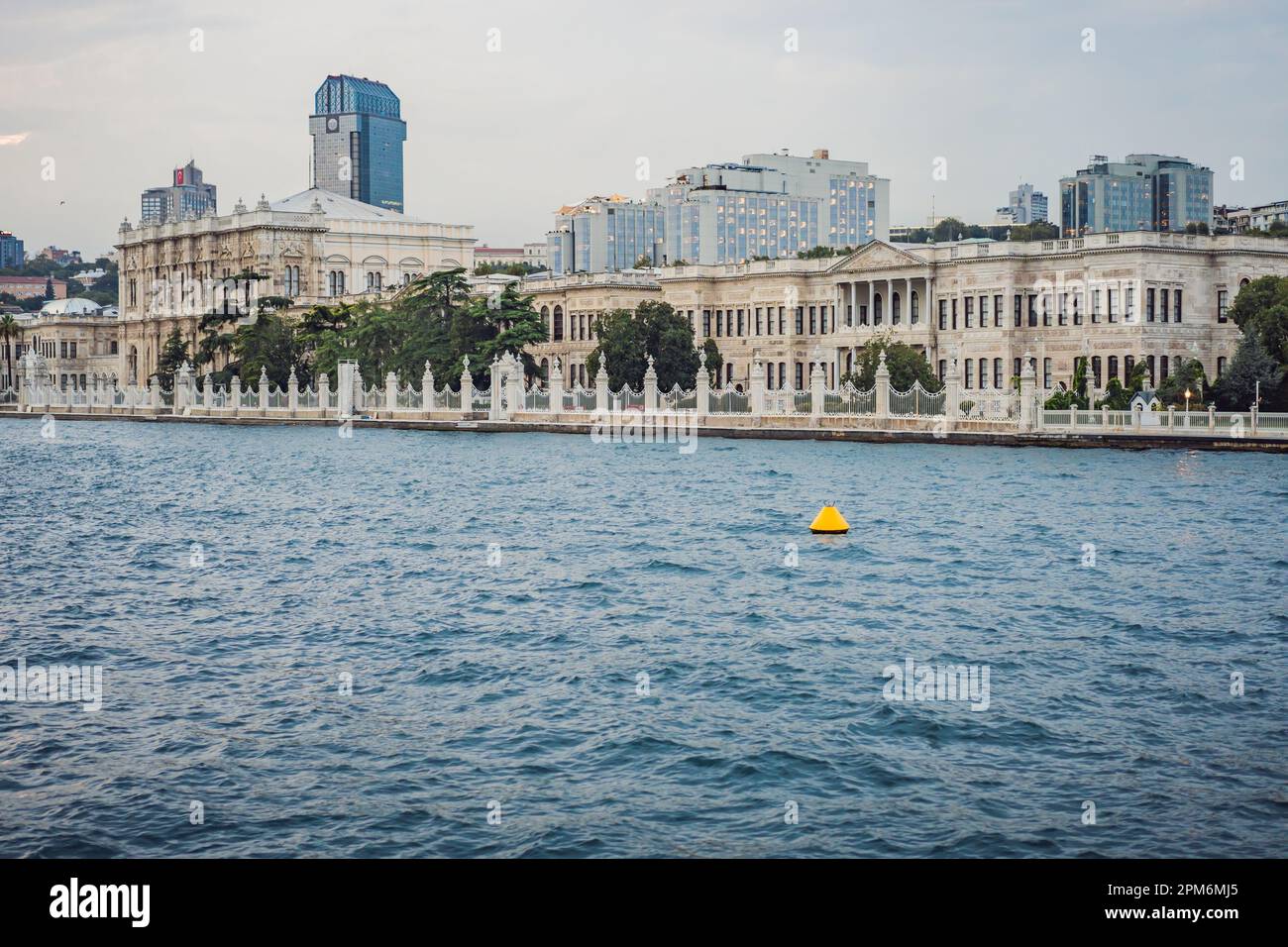 landscape scenery of Dolmabahce palacewith reflection, istanbul, turkey waterfront view from ...