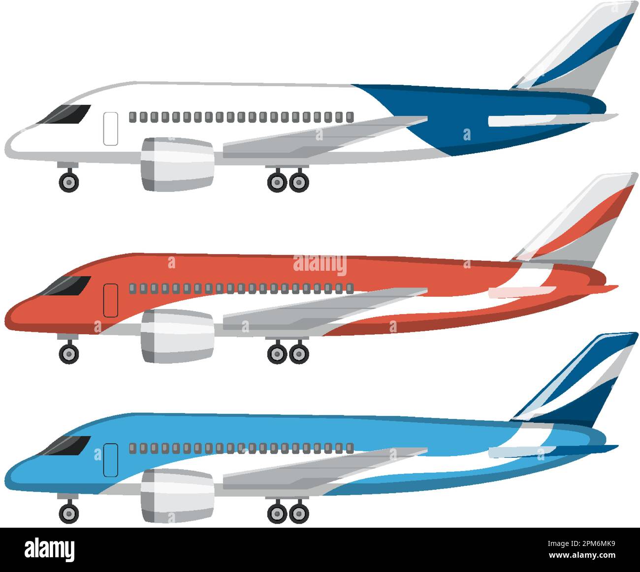 Set of Three Colorful Plane Vector illustration Stock Vector Image ...