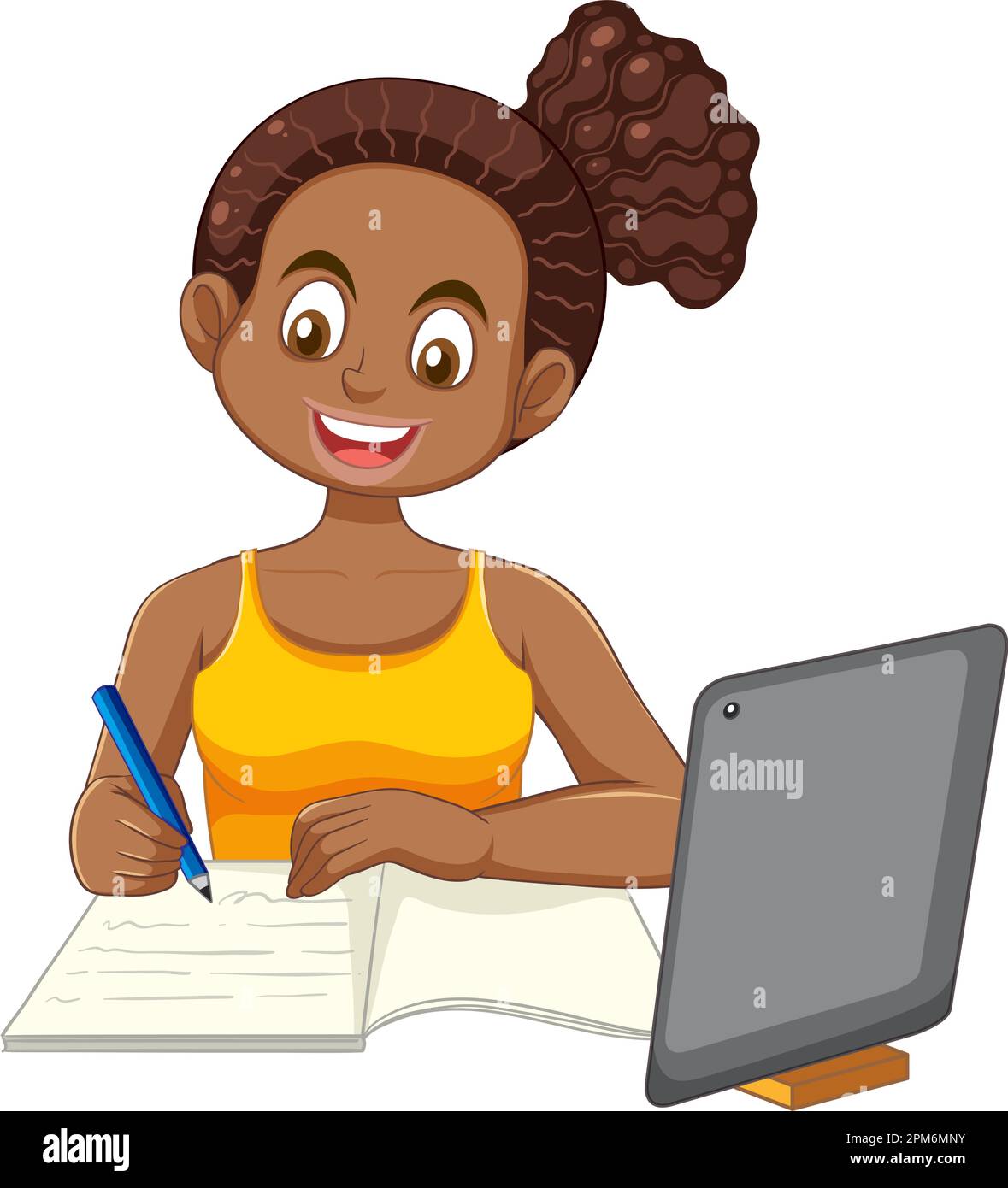 African American Teenage Girl Doing Homework illustration Stock Vector ...