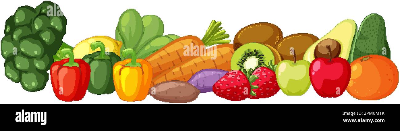 Colorful Vitamin C-Rich Fruits and Vegetables illustration Stock Vector ...