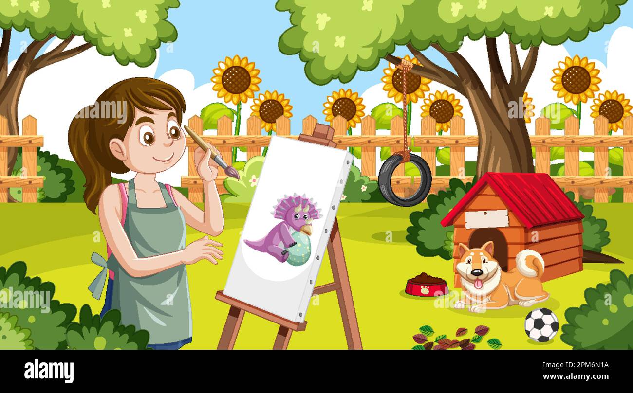Puberty Girl Drawing On Canvas illustration Stock Vector Image & Art ...
