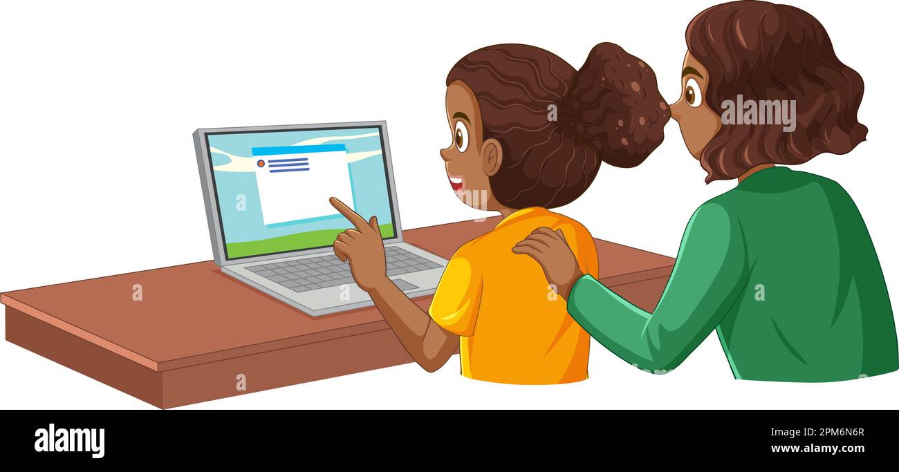 Mother and daughter using laptop vector illustration Stock Vector Image ...
