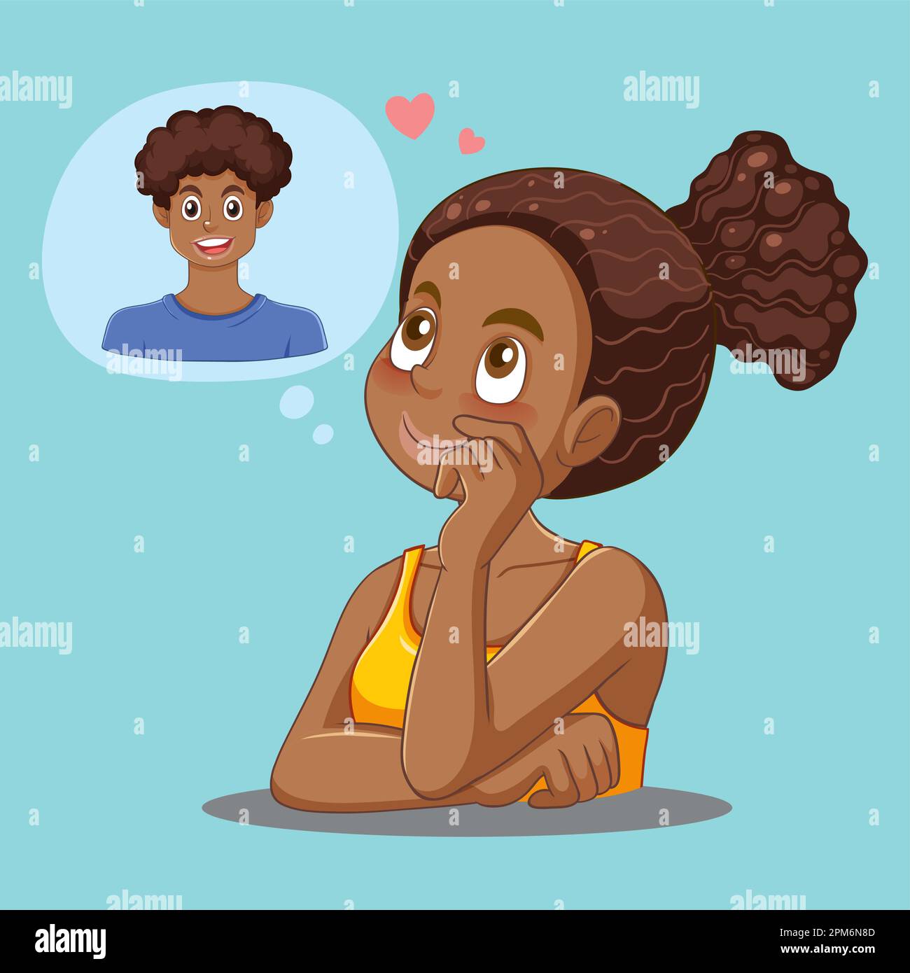 African American Teen Girl Thinking About Her Boyfriend illustration ...
