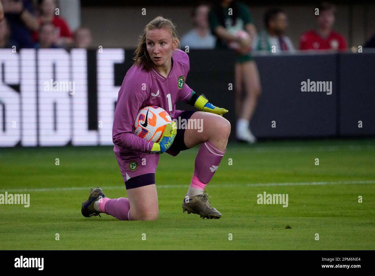 Ireland goalkeeper Courtney Brosnan holds the ball during the first ...