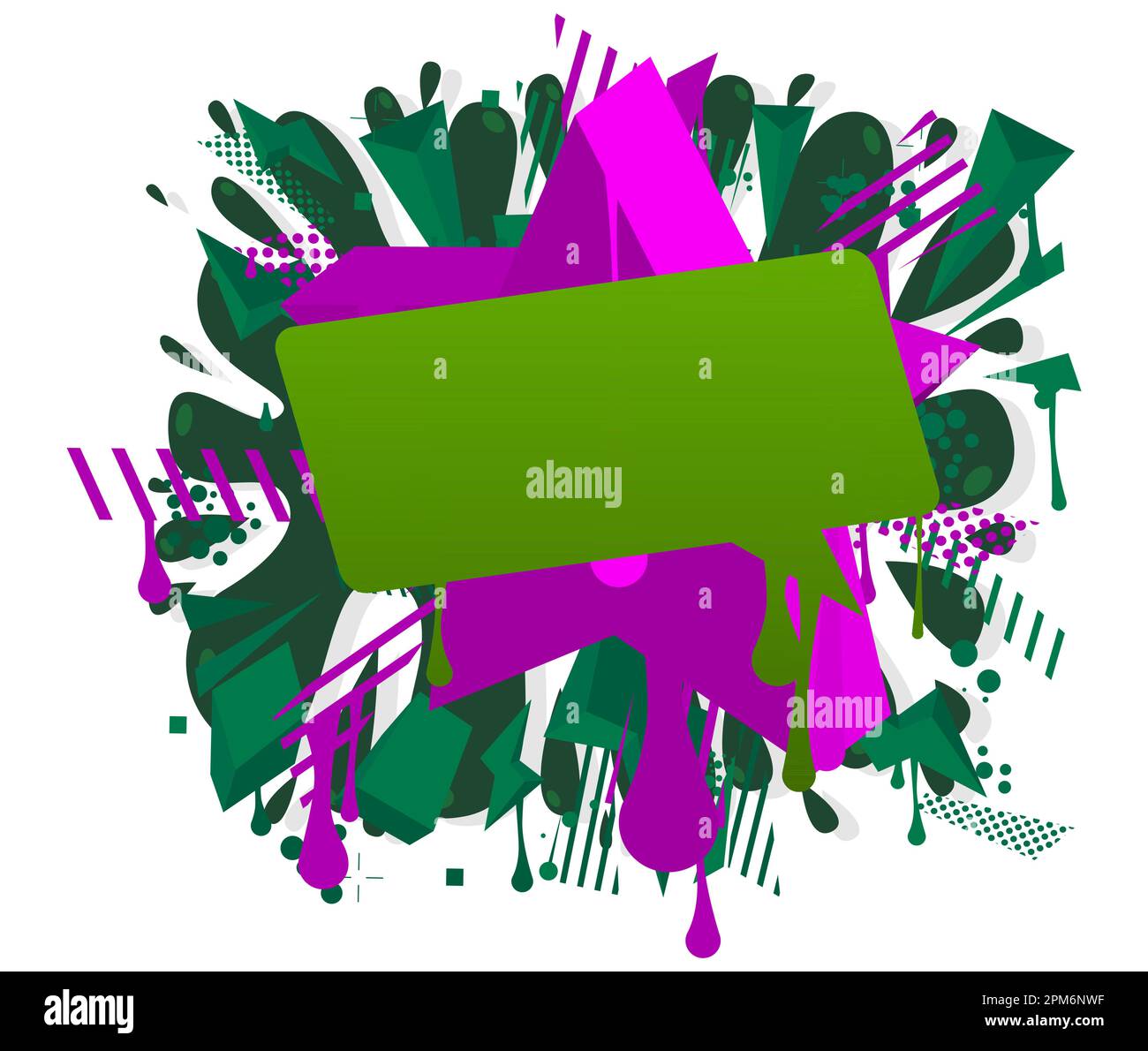 Green graffiti speech bubble with purple elements. Abstract modern ...