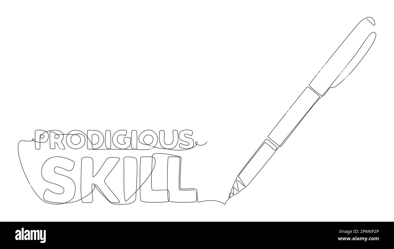 One continuous line of Prodigious Skill word written by with felt tip ...