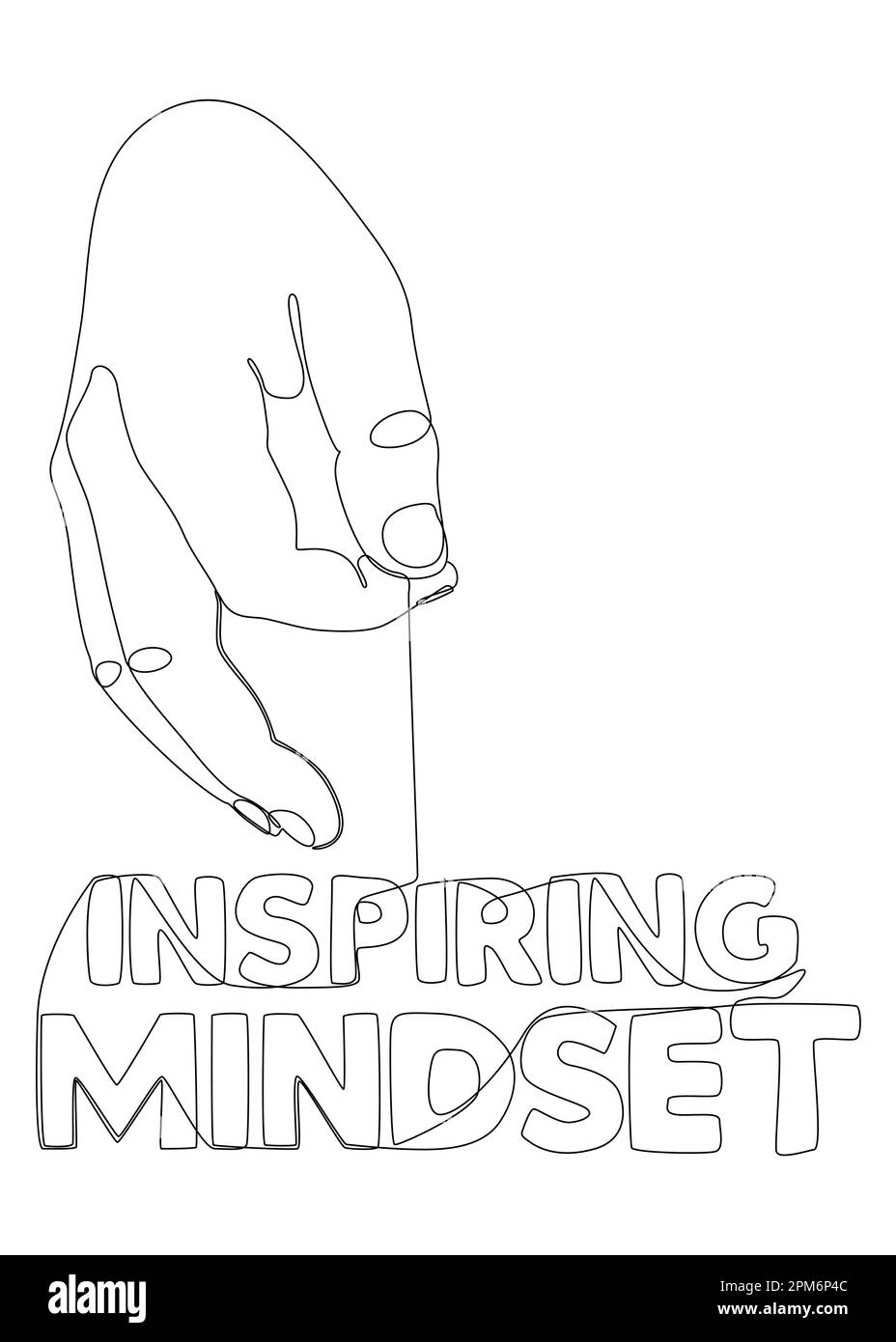 One continuous line of hand with Inspiring Mindset word. Thin Line ...