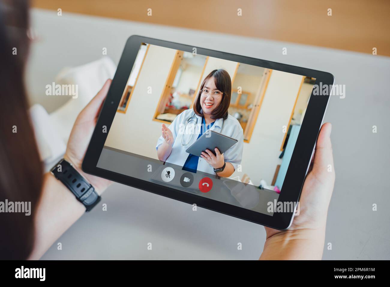 Telemedicine and home healthcare concept of telehealth video call with ...