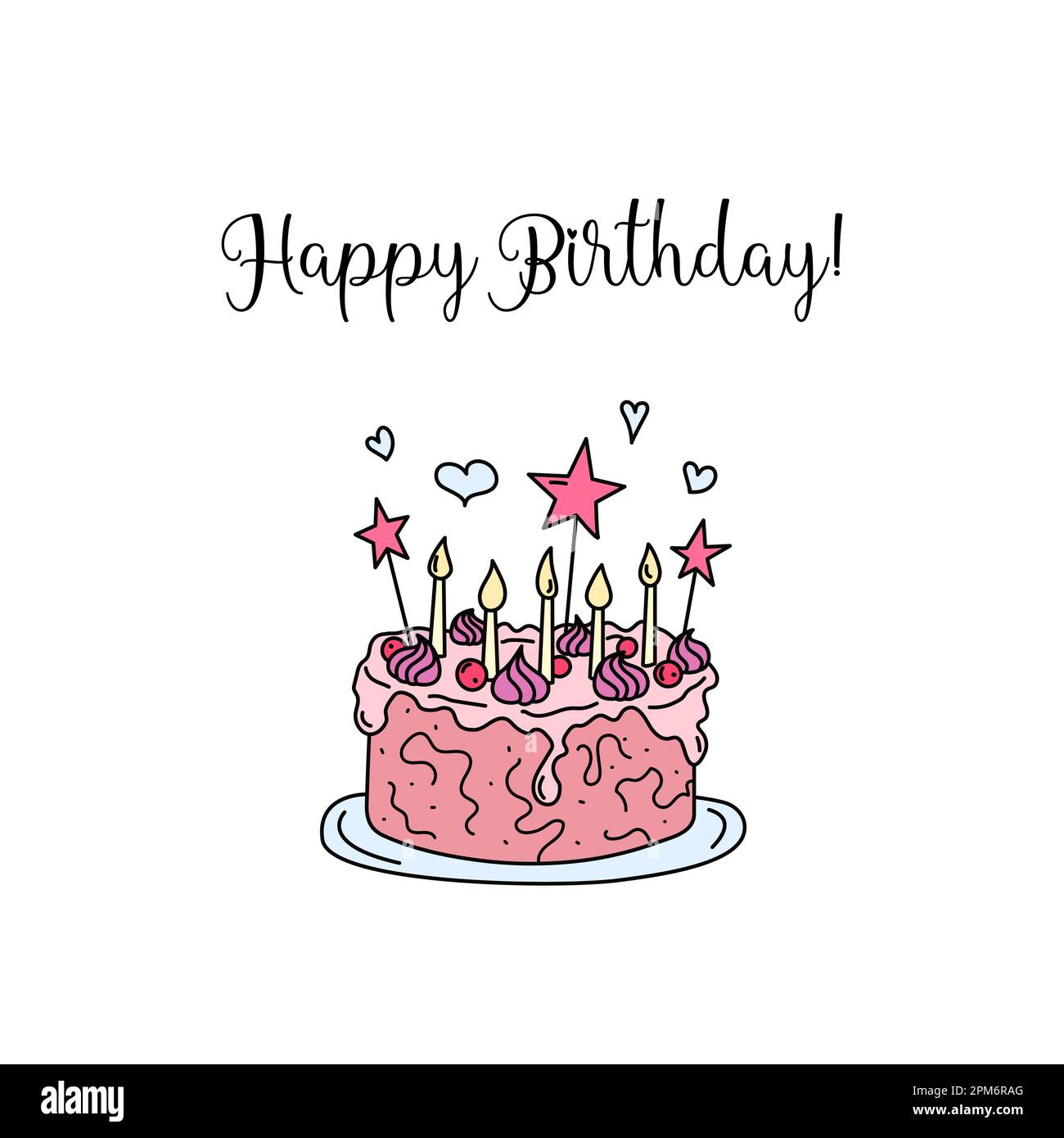Happy Birthday greeting card. Funny doodle cake with candles. Birthday ...