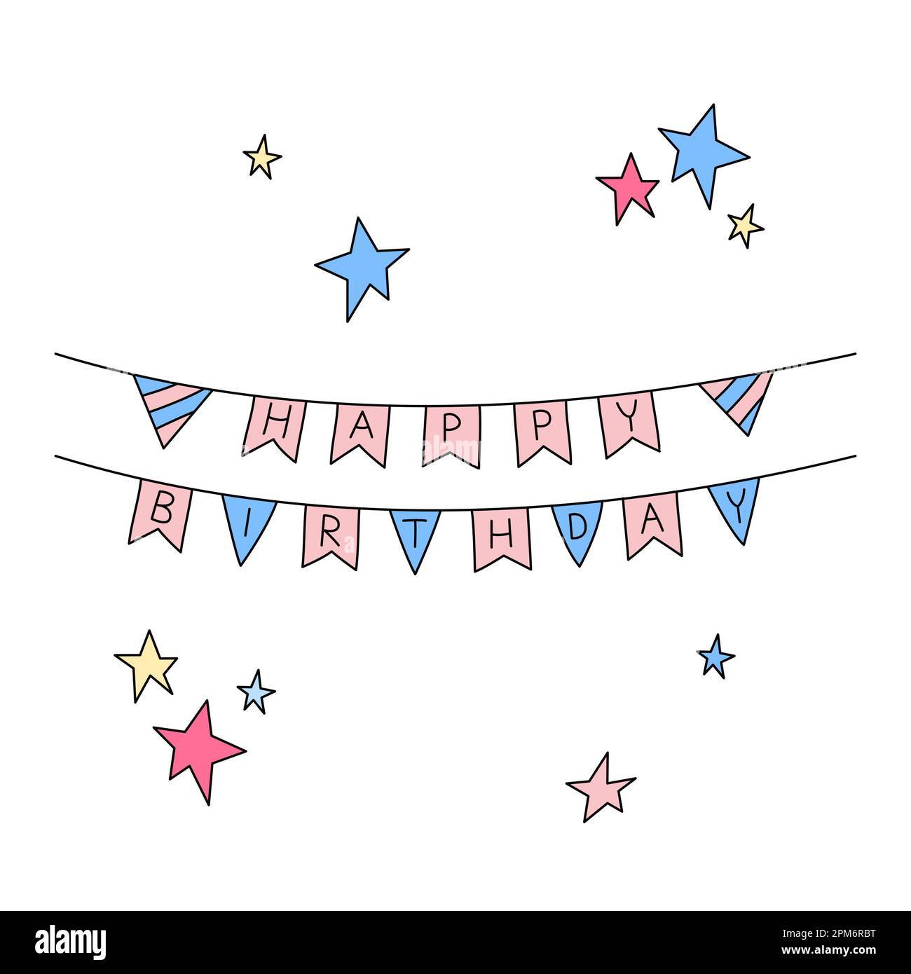 Happy Birthday greeting card. Funny doodles. Birthday party square ...