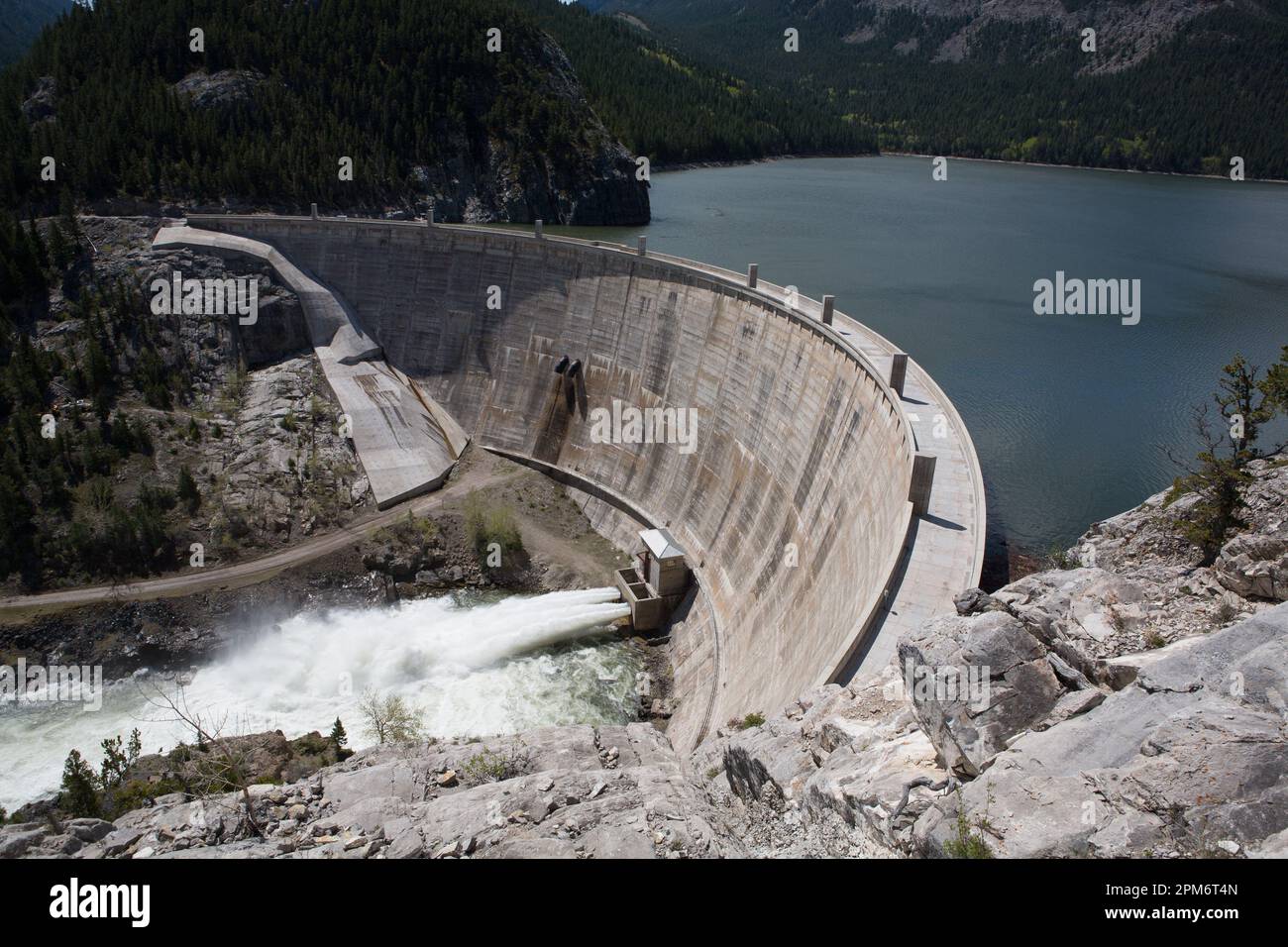 Spring runoff water jets from the two 72 inch outlets at the bottom of ...