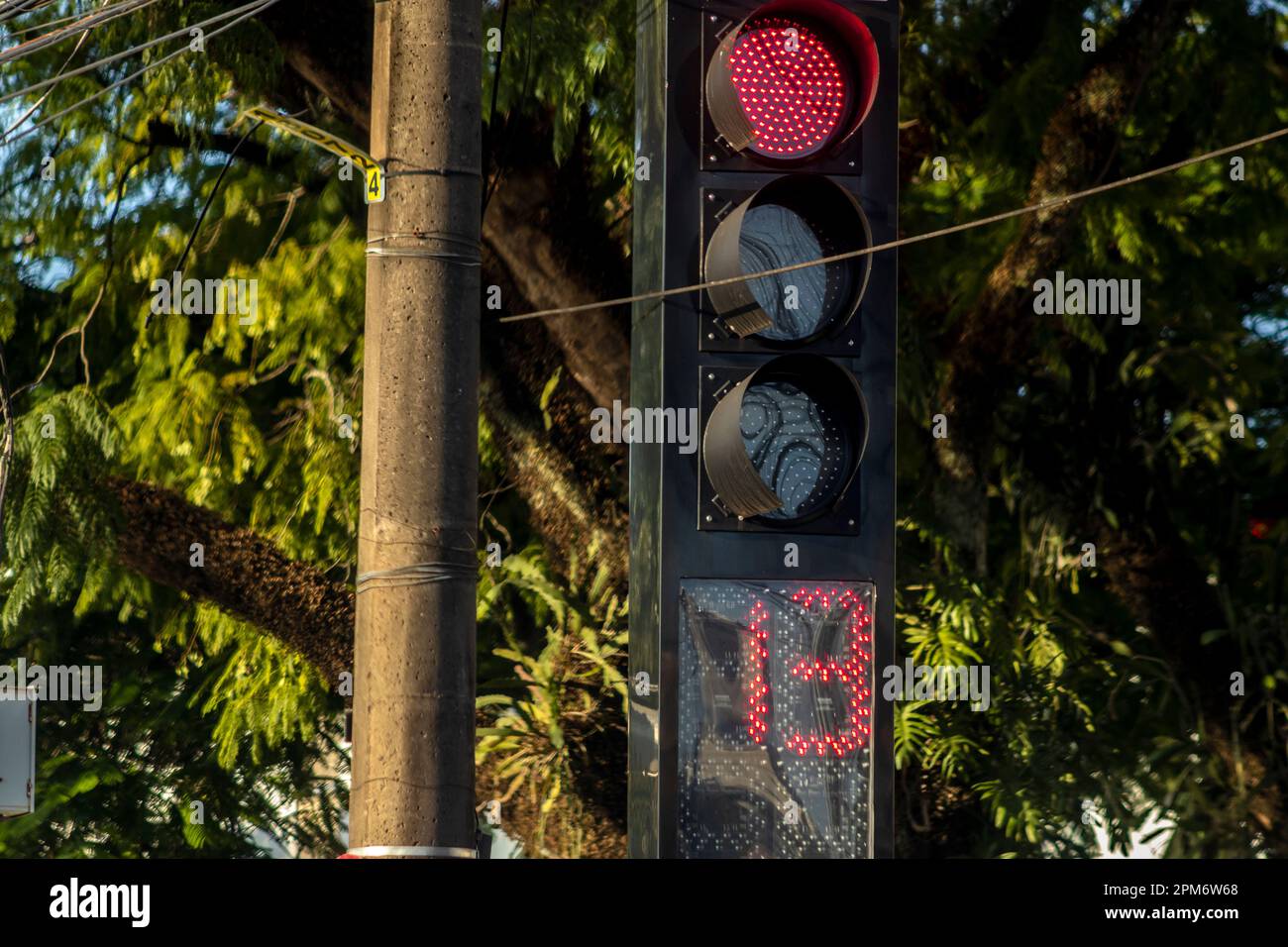 Numeric vehicle traffic light with countdown on a street in the central ...