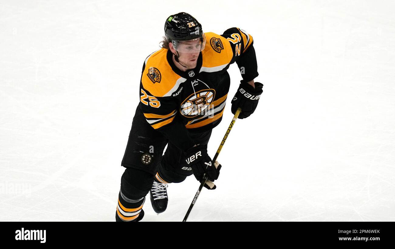 Boston Bruins defenseman Brandon Carlo (25) during an NHL hockey game ...