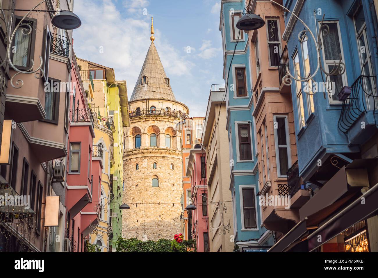 Istanbul city skyline in Turkey, Beyoglu district old houses with ...