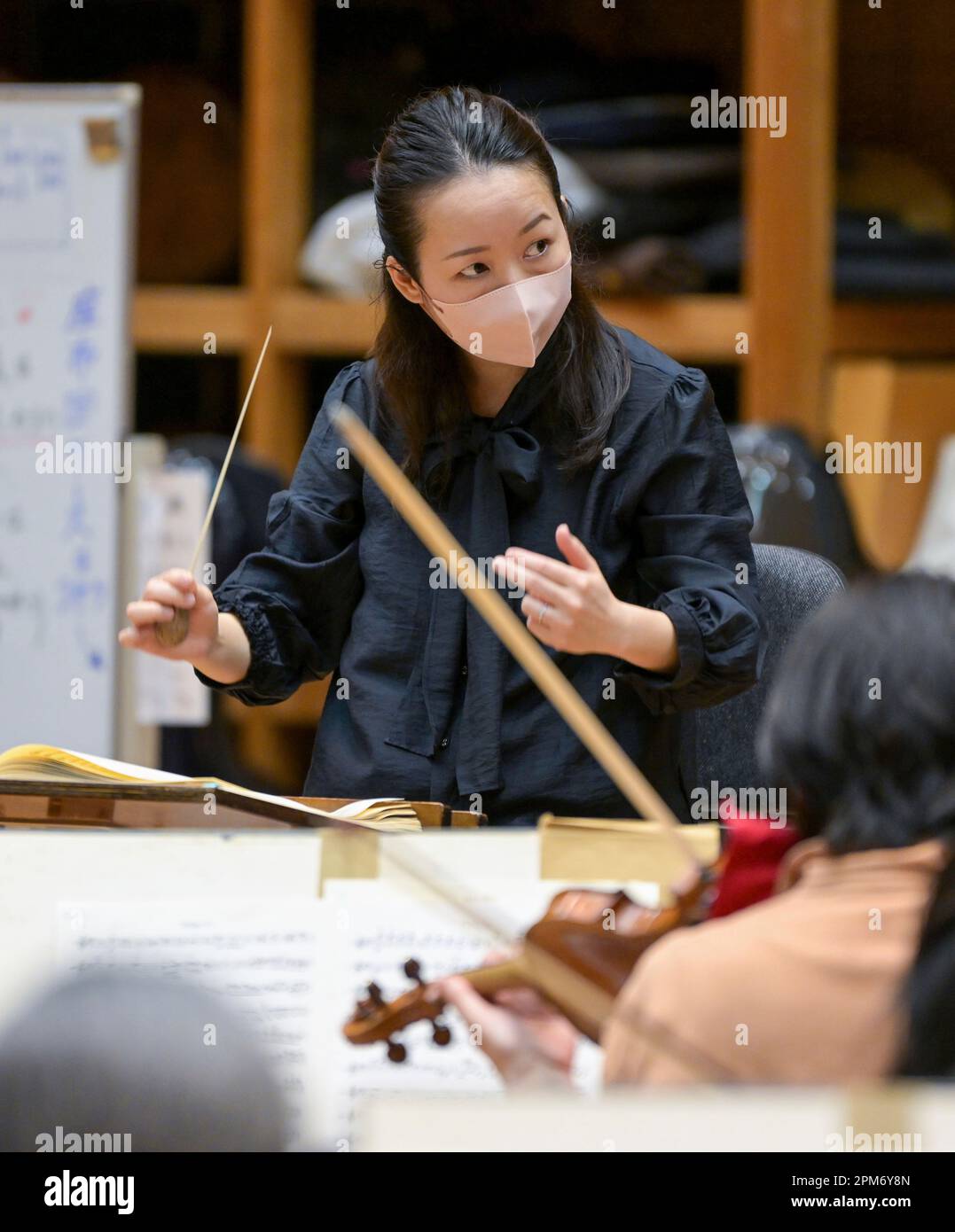 Nodoka Okisawa, Japanese conductor, takes part in a practice in Kyoto ...