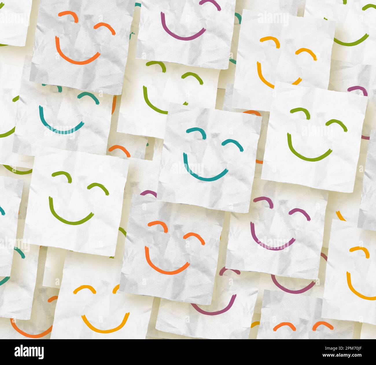 Colorful crumpled adhesive notes with smiling faces Stock Photo - Alamy