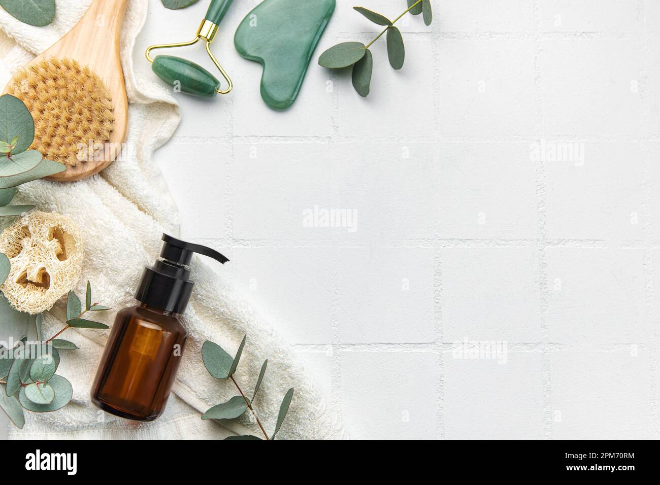 Spa treatment concept. natural spa cosmetics products with eucalyptus ...