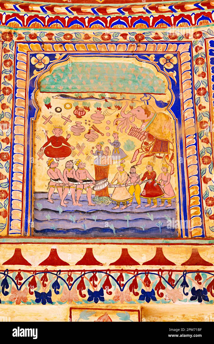 Colourful mythological paintings on the ceiling of Goenka Chhatri ...