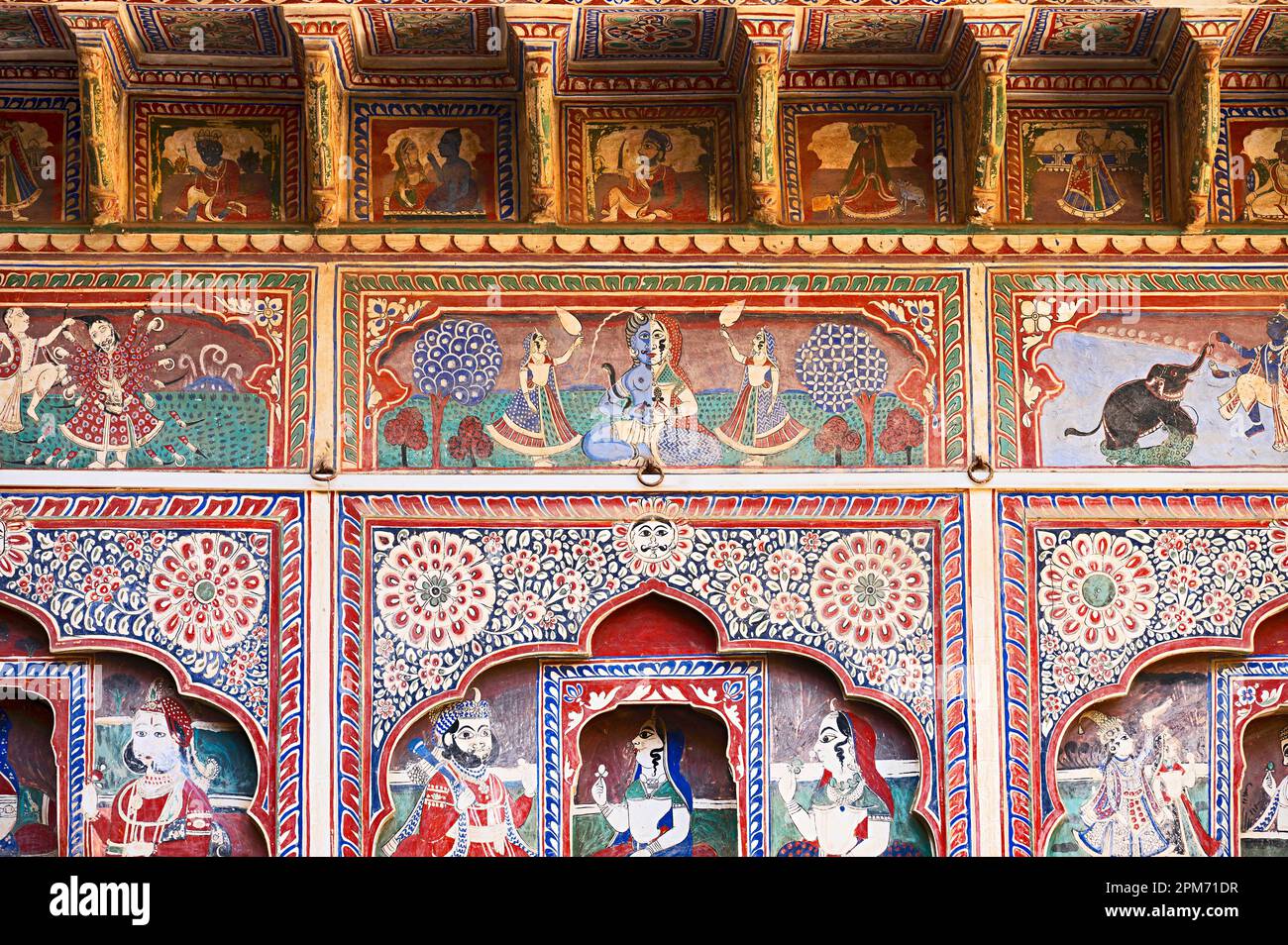 Colourful paintings on the inner wall of Mandawa haveli, now converted ...