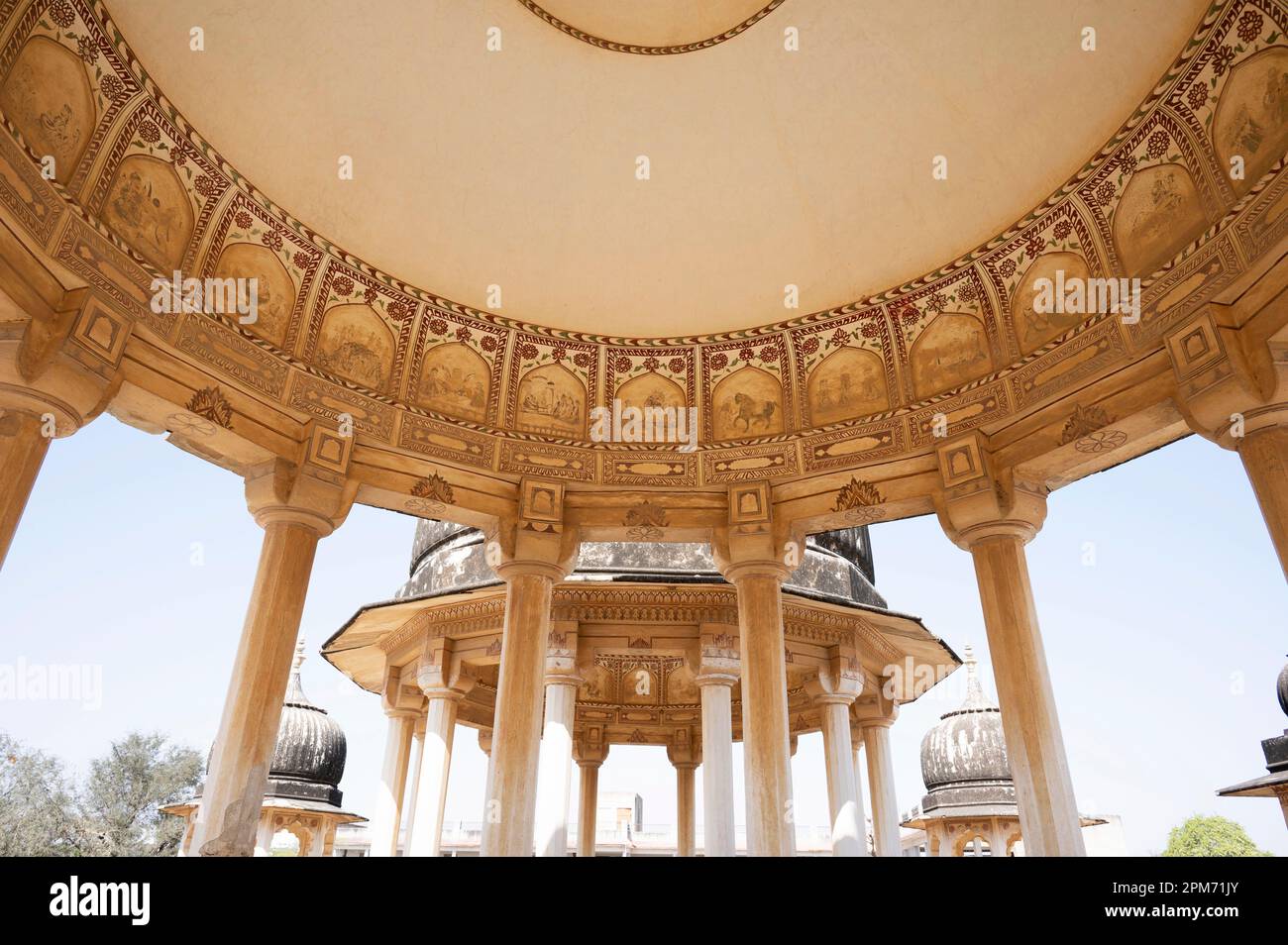 Colourful ceiling of an old chhatri, located in Mandawa, Shekhawati ...