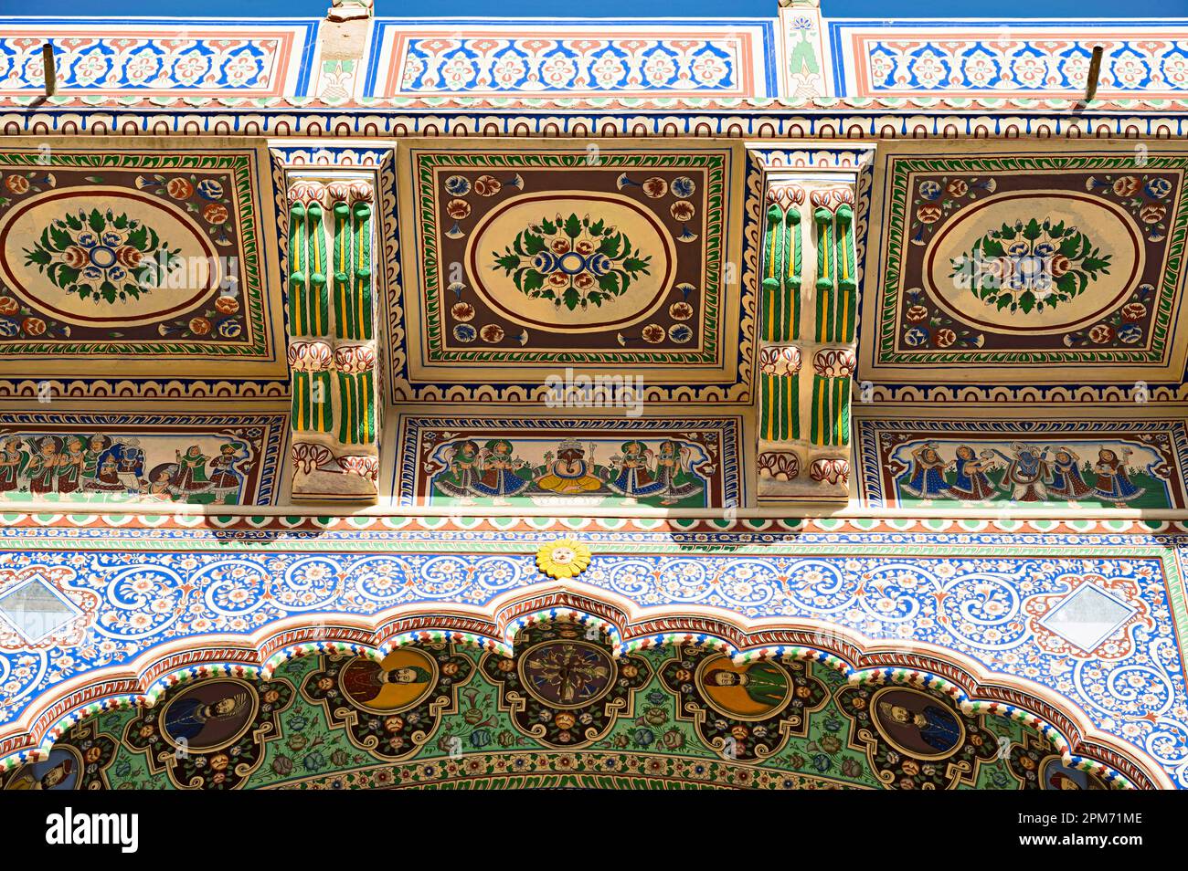 Colourful paintings on the outer wall of Seth Harmukhrai Sanehiram ...