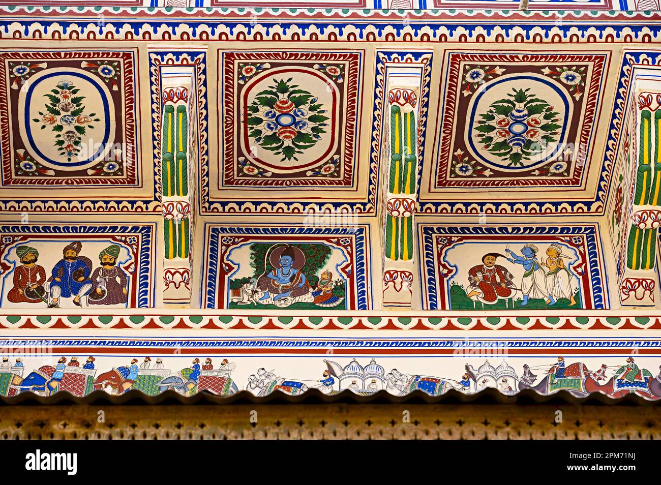 Colourful paintings and wooden windows on the outer wall of Seth ...