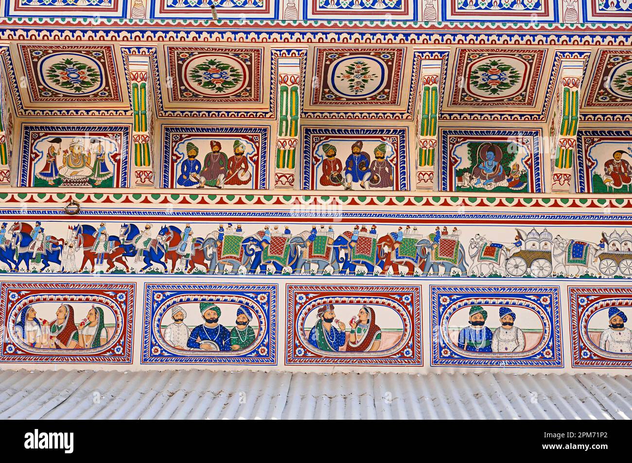 Colourful paintings on the outer wall of Seth Harmukhrai Sanehiram ...