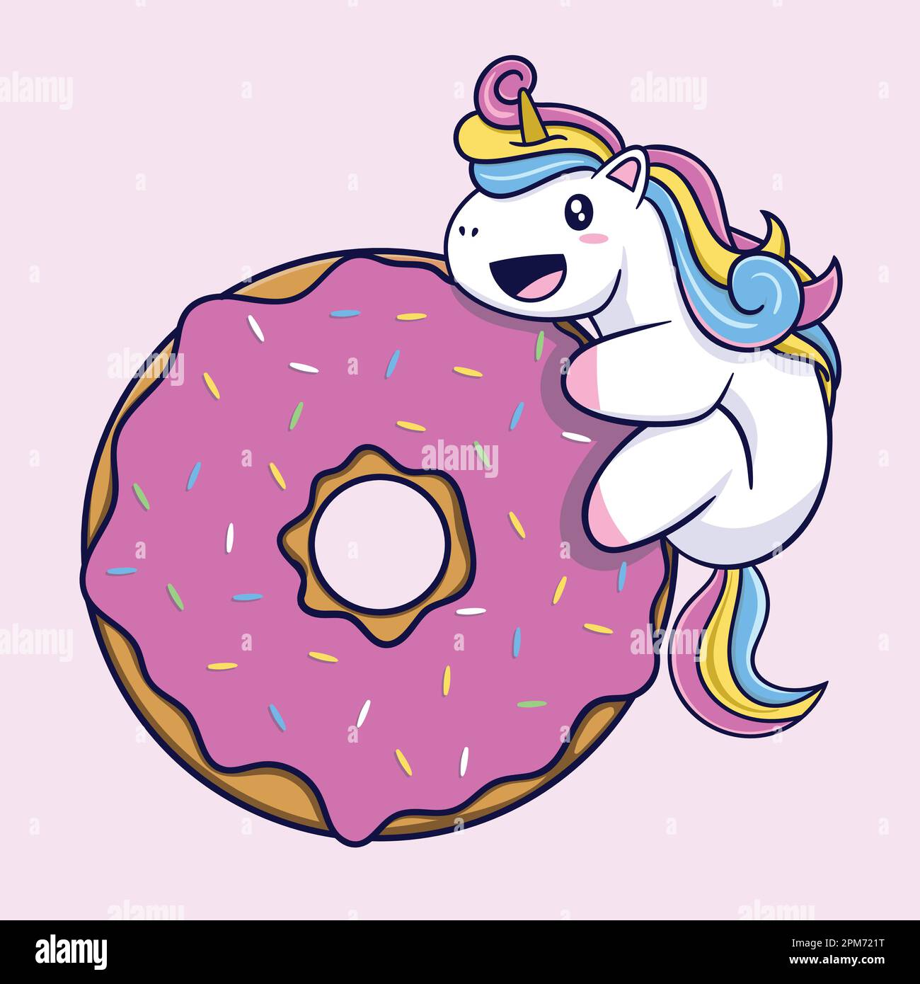 Cute Unicorn With Donut Vector Illustration Cartoon Style Stock