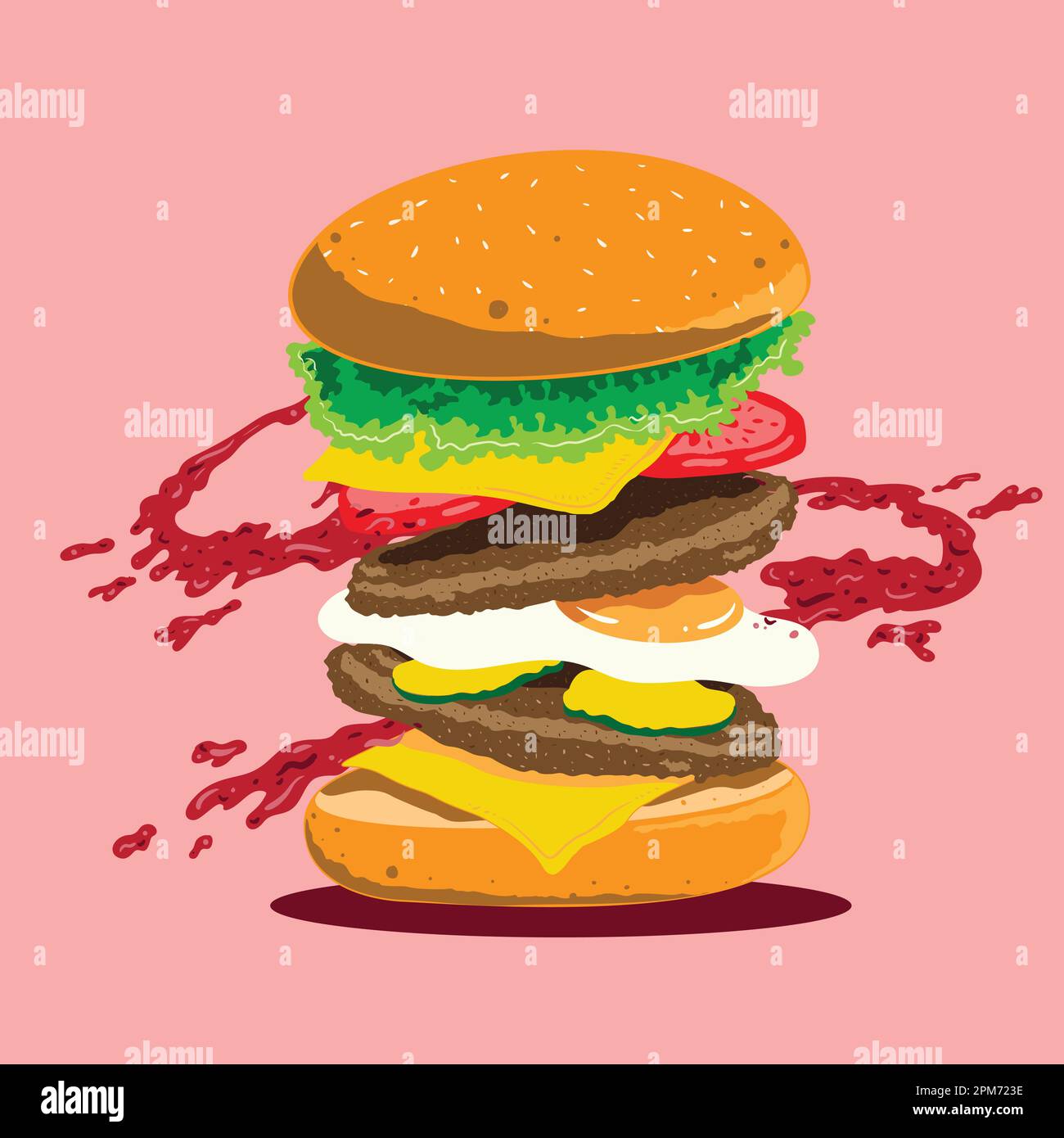 Hamburger vector illustration. Isolated on a pink background Stock ...