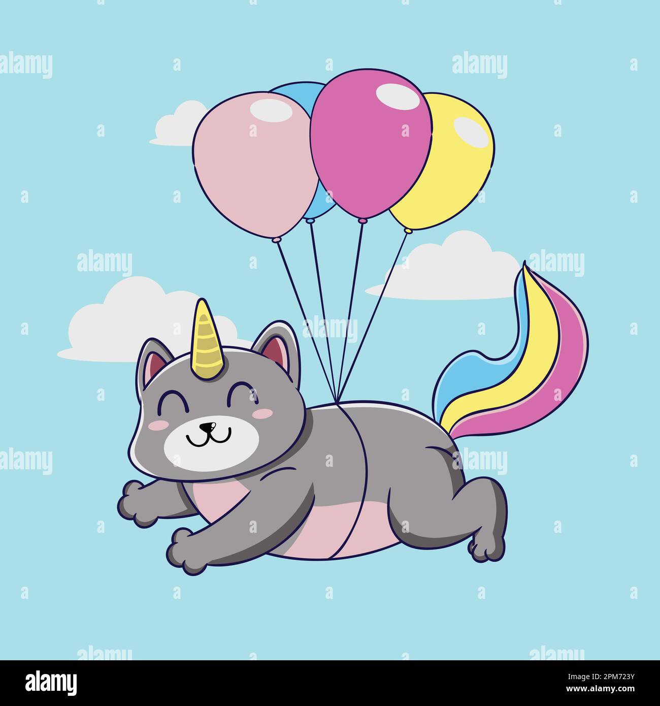 Balloon cute kawaii cat Stock Vector Images - Alamy
