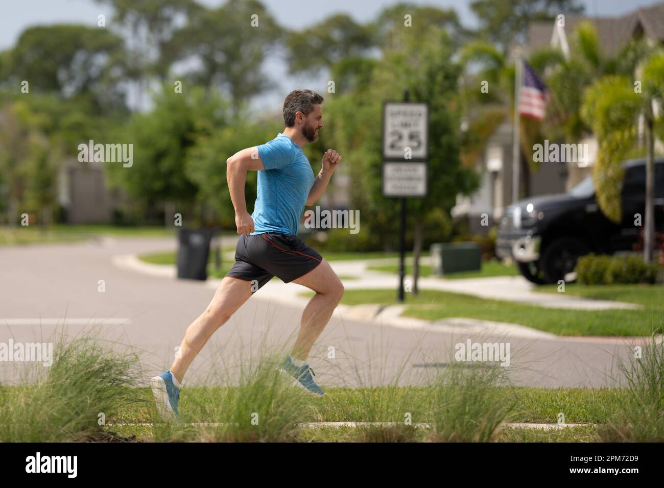 Sport runner. Man running. Fit male sport fitness model sprinting ...