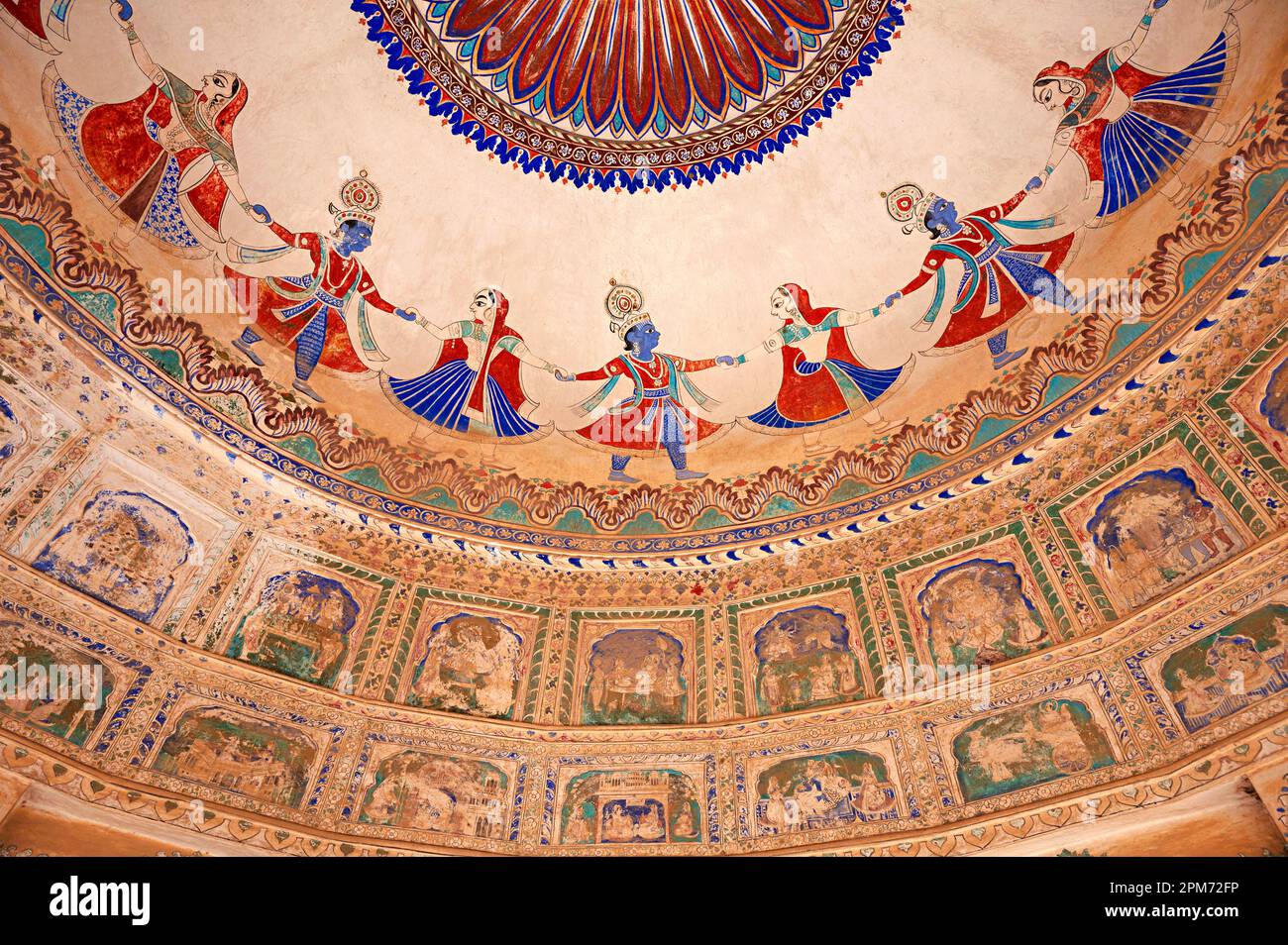 Colourful paintings on the ceiling of an old chhatri (cenotaph), Seth ...
