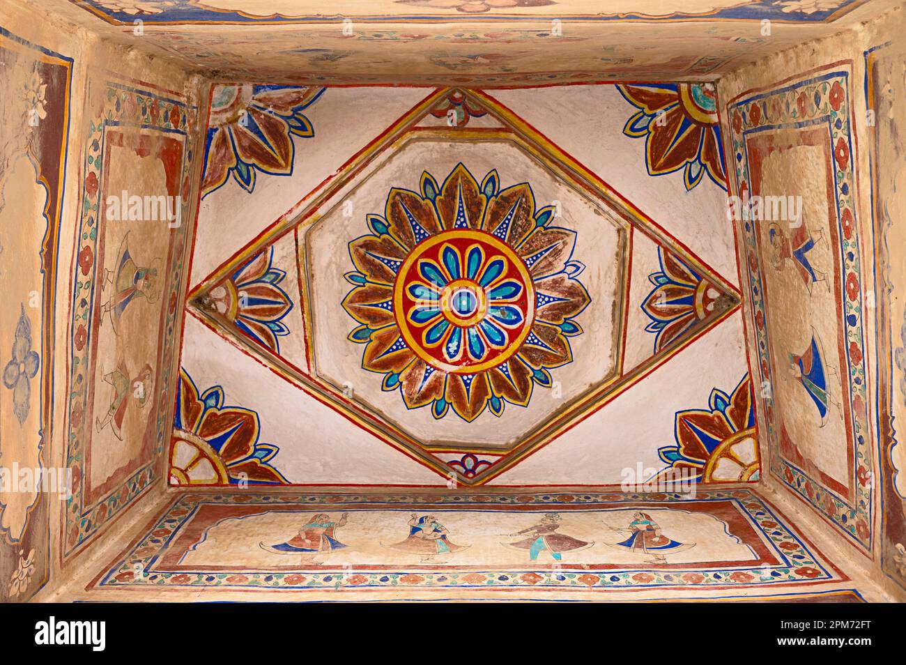 Colourful paintings on the ceiling of an old chhatri (cenotaph), Seth ...