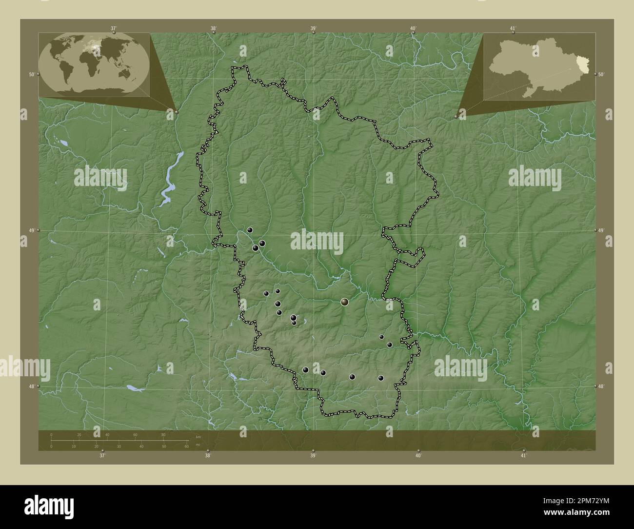 Luhans'k, region of Ukraine. Elevation map colored in wiki style with ...