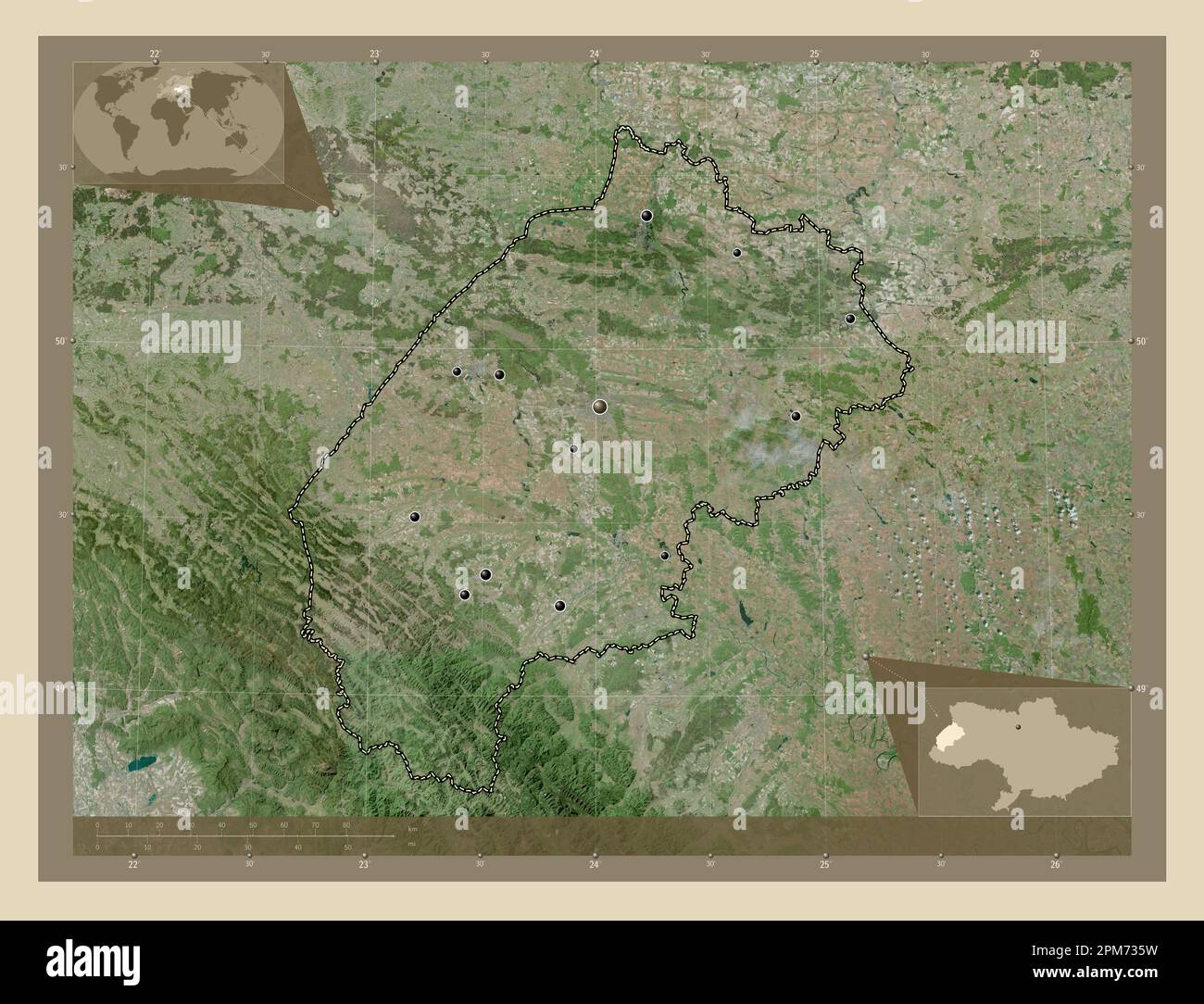 L'viv, region of Ukraine. High resolution satellite map. Locations of ...