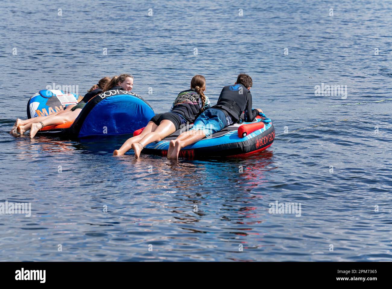 Mackay, Queensland, Australia - April 2023: Children ready to be towed ...