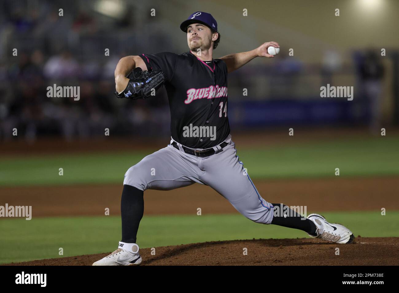 Biloxi, Mississippi, USA. 11th Apr, 2023. Pensacola Blue Wahoos pitcher ...