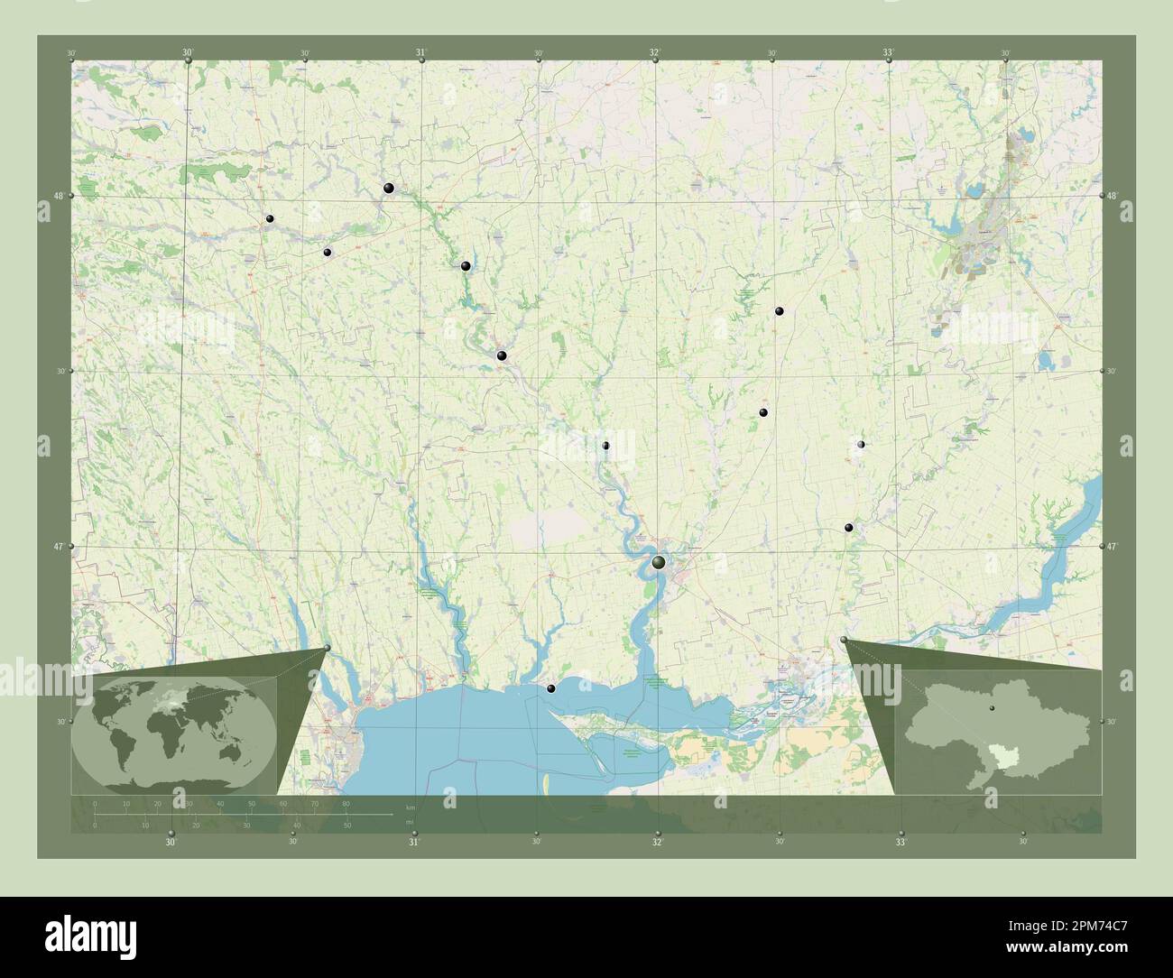 Mykolayiv, region of Ukraine. Open Street Map. Locations of major ...