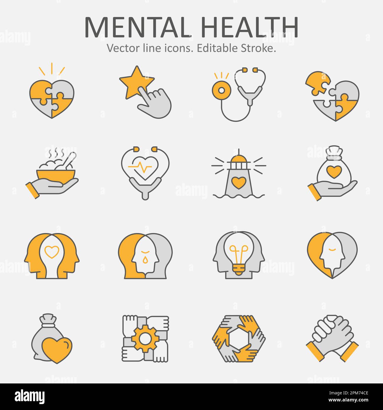 Mental health icons, such as donation, charuty, empathy, integrity and ...