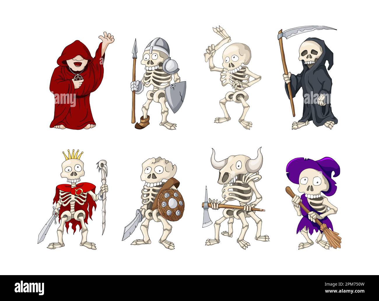 Vector Halloween set with cute creepy skeletons. Hand drawn cartoon ...