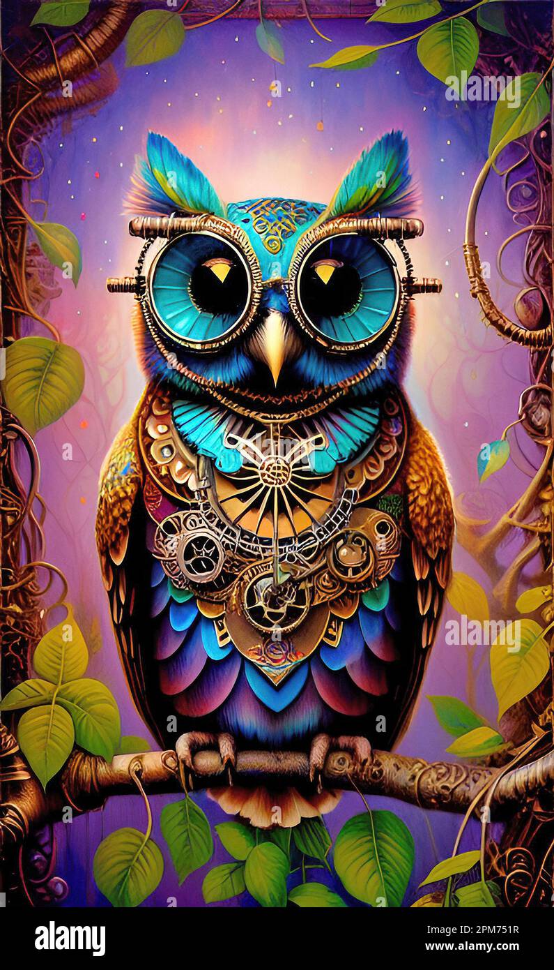 Steampunk Owl Painting