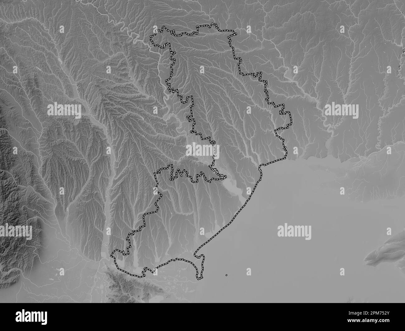 Odessa, region of Ukraine. Grayscale elevation map with lakes and ...